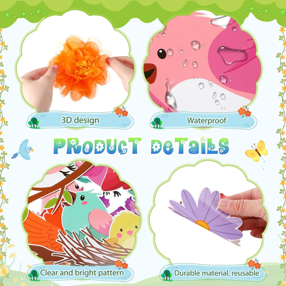 82 Pcs We'Re Flying into Spring Bulletin Board Set Spring Floral Bird ...