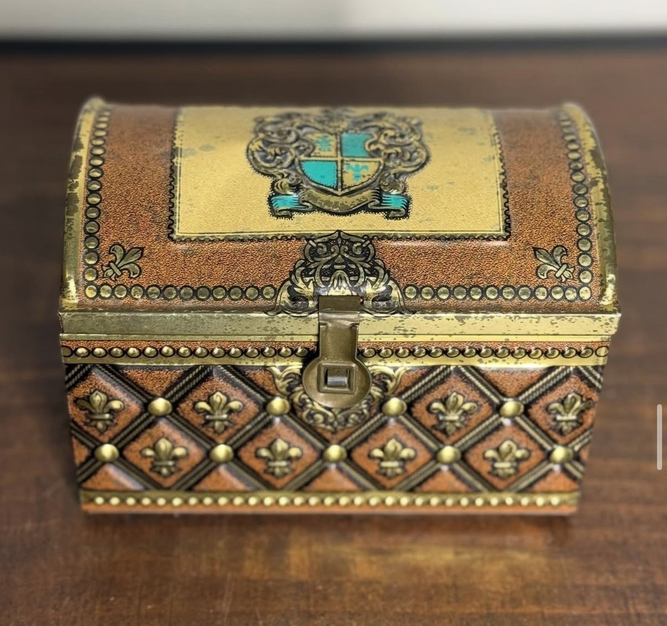 Vintage West German Decorative Tin Treasure Box with Crest and Fleur-de ...