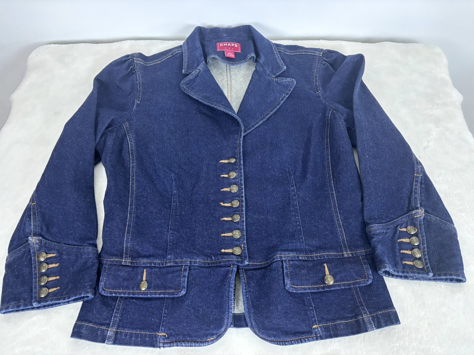 Chaps Jean Jacket Large Dark Blue Pockets Blue Ladies… Gem