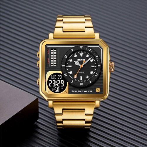 SKMEI Men Quartz Watch LED Square Digital Watches Casual Male Steel Wristwatches | eBay