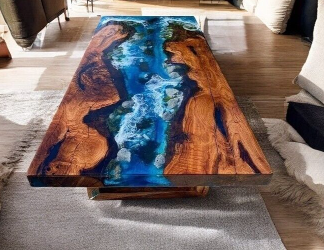 Unique Epoxy Resin Ocean Wave Table for Coastal and Beach-Themed ...