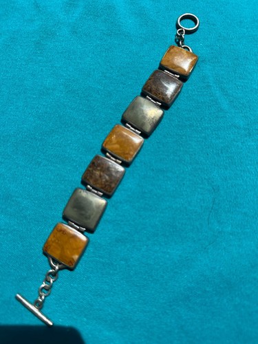 SILPADA sterling silver square pyrite bronzite jasper link toggle ...