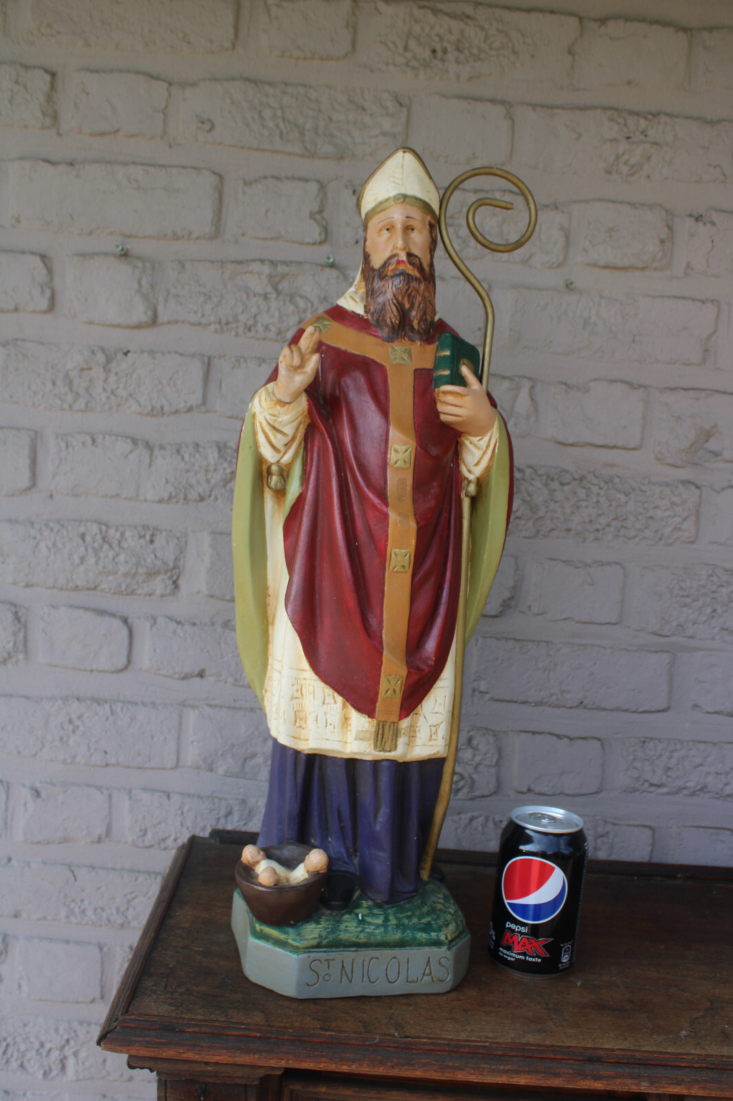 antique XL ceramic saint nicholas saint bishop statue sculpture ...