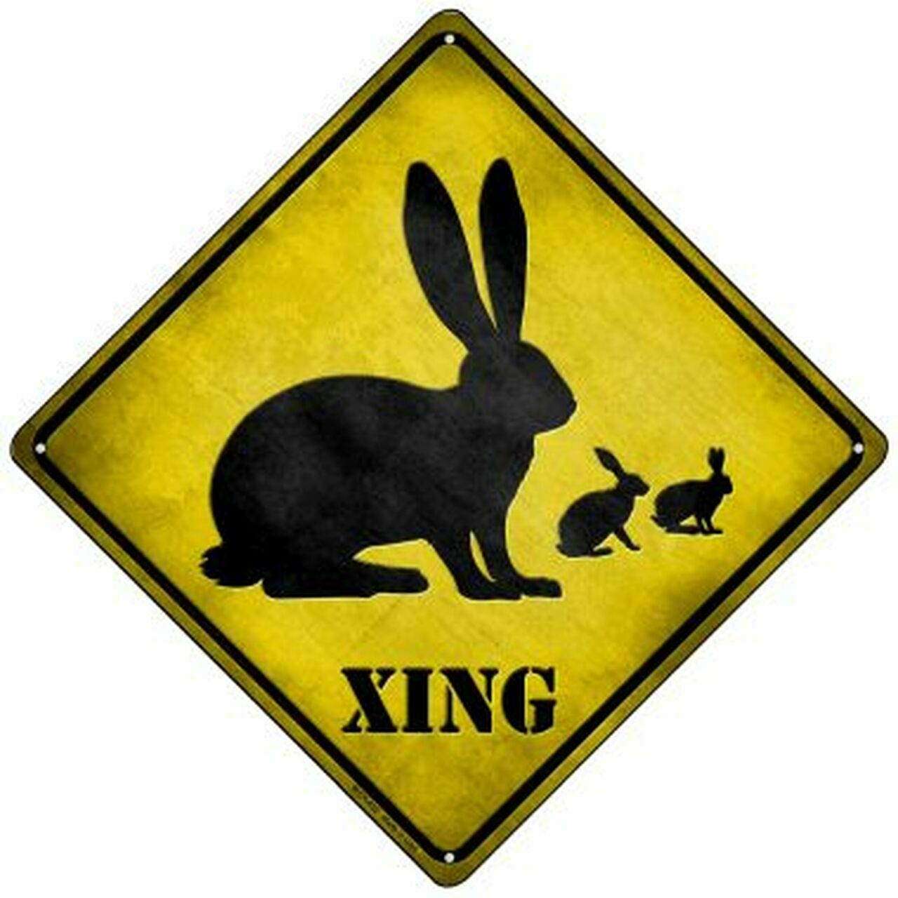 Rabbit Crossing 8'' Metal Sign yellow caution aluminum xing bunny ...