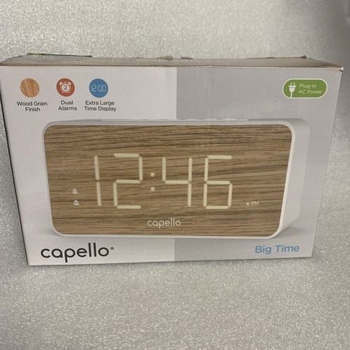 Extra Large Display Digital Dual Alarm Clock White/wood Grain Capello ...
