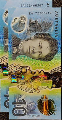 🌟2x Super Rare EA Last Prefix $10 Dollar Australian Note Collectable ...