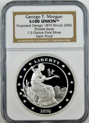 1876 2005 George T. Morgan 1.5Oz Silver $100 Union NGC💥FLAWLESS QUALITY ...