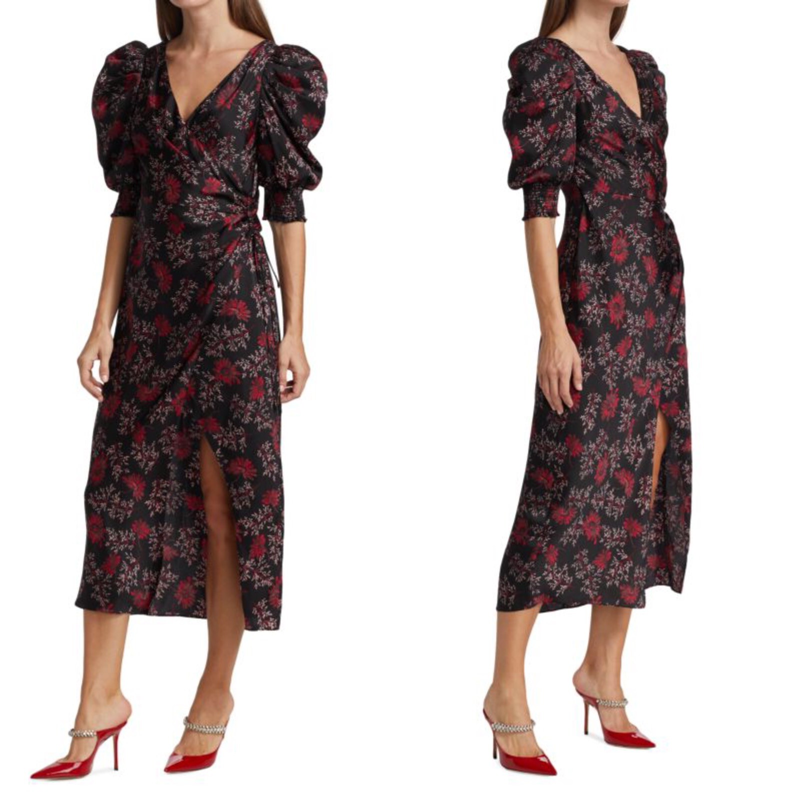 Cinq a Sept Tumbled Daisy Kacy Floral Print Puff Sleeve Midi Dress | eBay