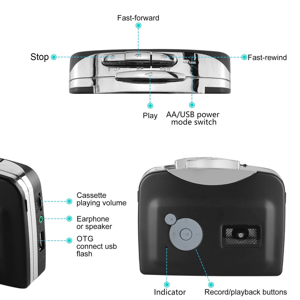 Tape to USB Flash Drive Cassette to MP3 Converter Audio Capture Walkman ...