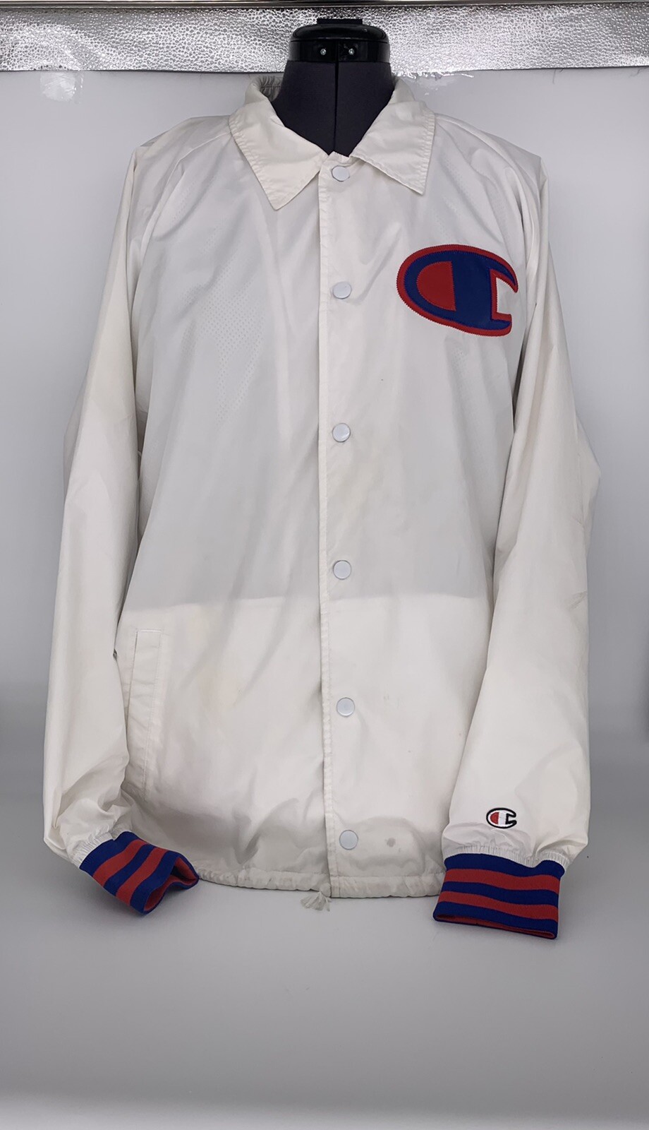 Vintage Champion Varsity White Bomber Snap Button Jac… - Gem