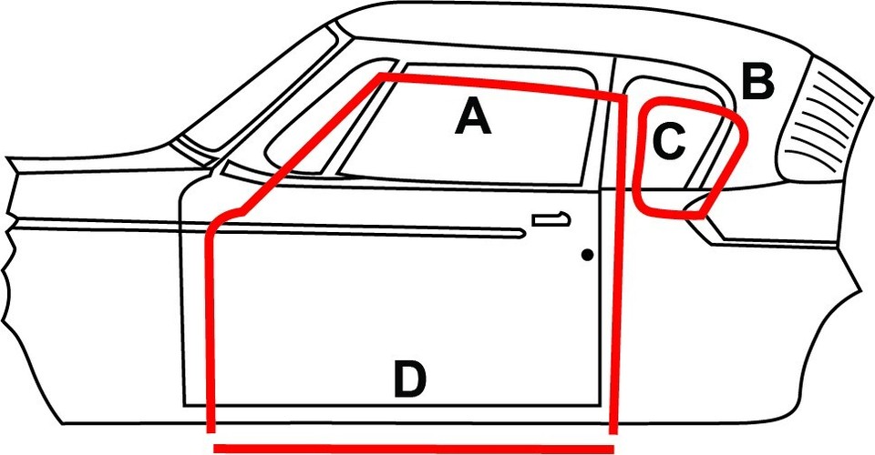 Rear Quarter Glass Seal set | 1953-61 C-body Studebaker car | 303678-9 ...