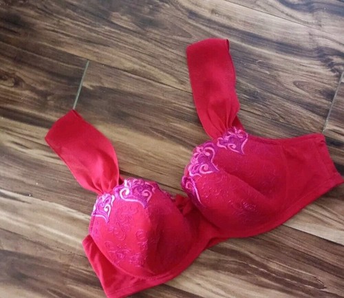 Fashion Bug Bra Sz 42D Red Floral Embroidered Balconet Underwire Ribbon ...
