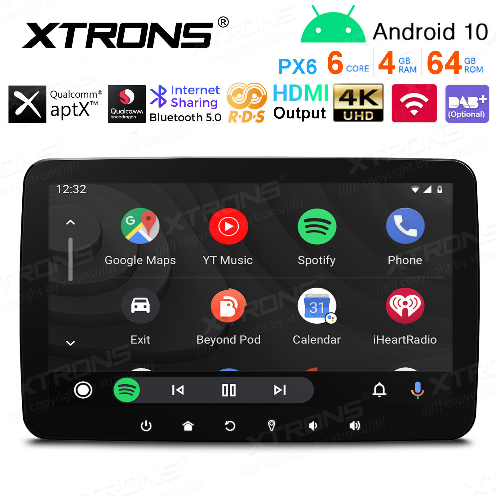 XTRONS 1DIN 10.1" Android 10 Car GPS Stereo Hexa-Core 4+64GB Radio 4K ...