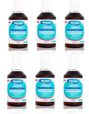 6 x Wisdom Chlorhexidine Antibacterial Mouthwash Fresh Mint Alcohol ...