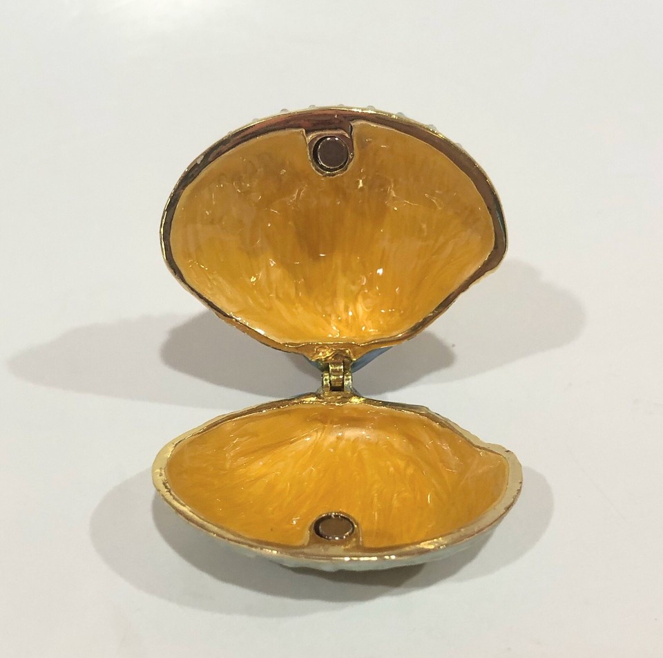 Mermaid Trinket Box Enameled Metal Sea Shell Jeweled Hinged Gold Tone ...