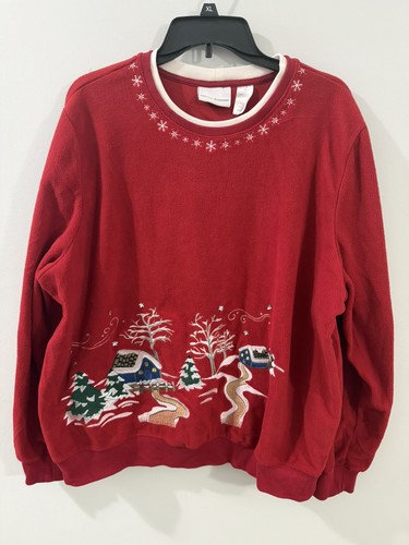 Vintage 90s Women's Alfred Dunner Embroidered Winter Scene Sweater Size ...