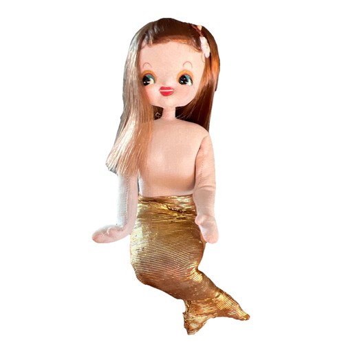 VTG Big Eye Mermaid Pose Doll, Red Hair & Gold Tail, 6.5" Bradley Style ...