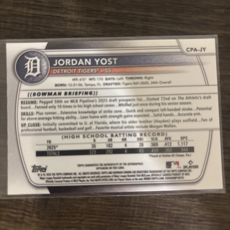 2025 Bowman Draft Chrome Jordan Yost 1st Bowman Auto | eBay