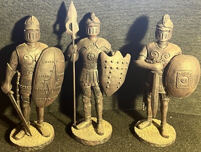 3 Medieval Knights with Swords & Shields Resin Statue Figurines 8" Tall ...