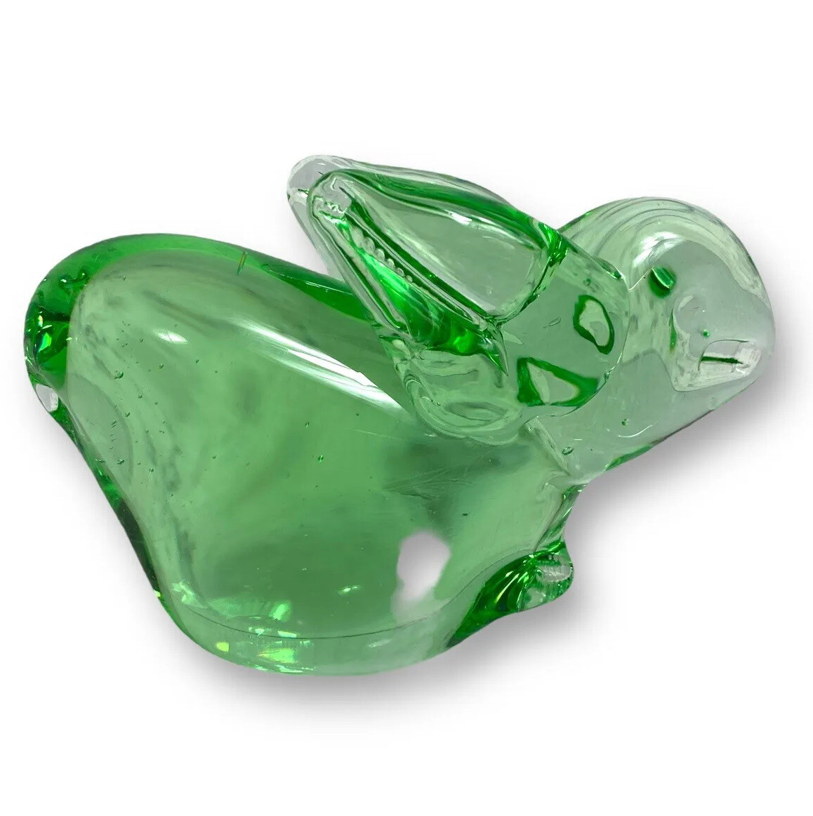 Bunny Rabbit Paperweight Figurine Hand Blown Green Art Glass Vintage ...
