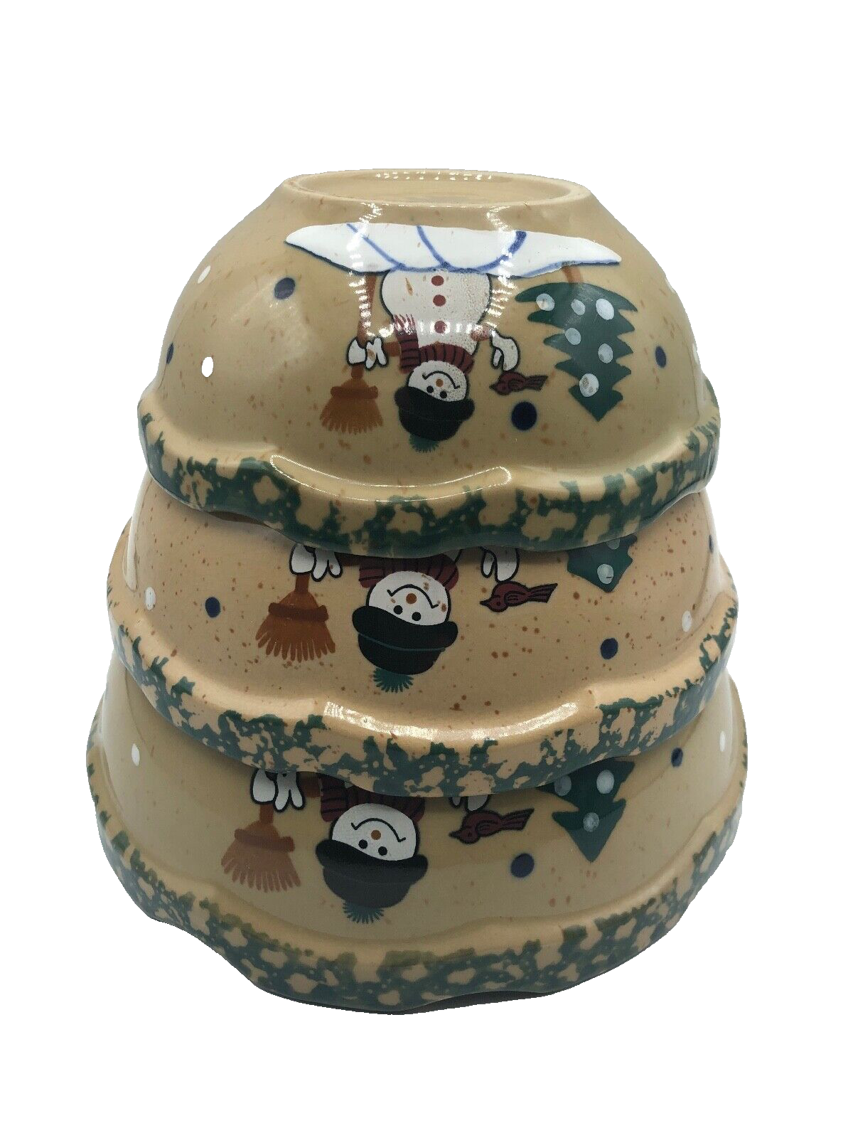 Winter Snowman Set of 3 Nesting Serving Bowls Spongeware by Ltd Commodities | eBay