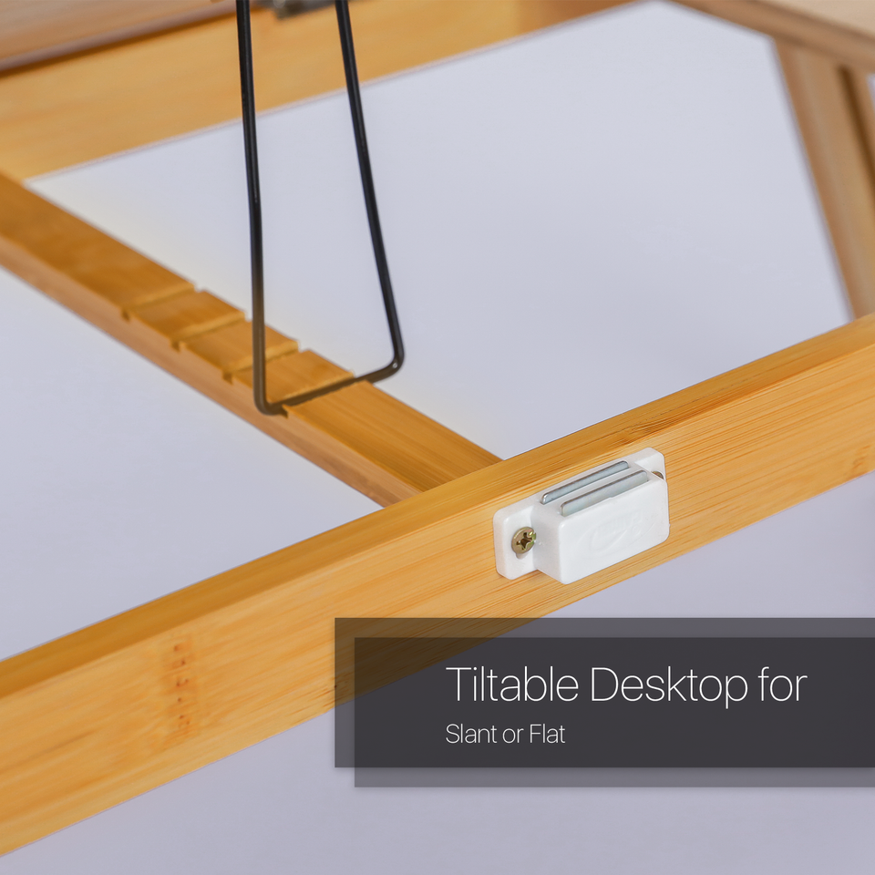 Natural [TILTING DESKTOP] Foldable Laptop Desk Adjustable Leg Portable ...