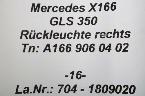 A1669060402 MERCEDES X166 GLS USA LED Rückleuchte Heck Leuchte RECHTS ...