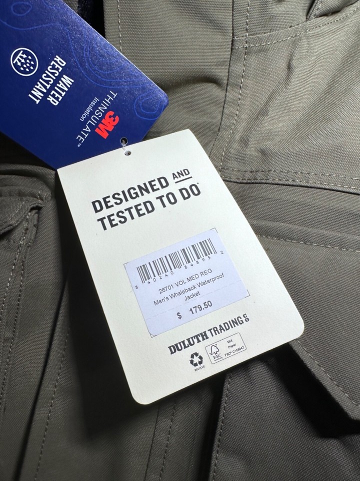 Duluth Trading Men's Whaleback Waterproof Jacket Green W/ Thinsulate ...