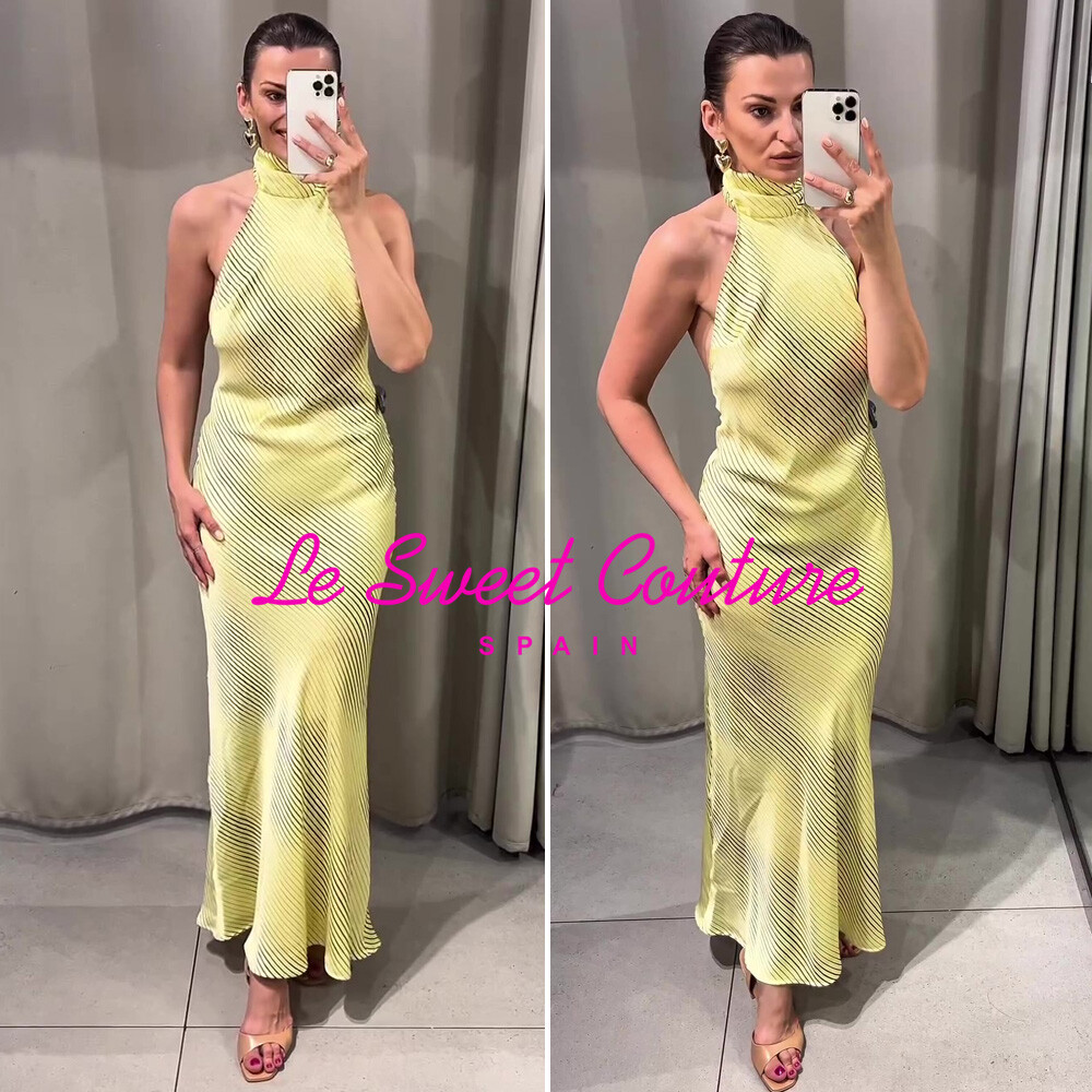 ZARA WOMAN NWT SS24 LEMON YELLOW SATIN EFFECT HALTER NECK ZARA WOMAN NWT SS24 LEMON YELLOW SATIN EFFECT HALTER NECK
