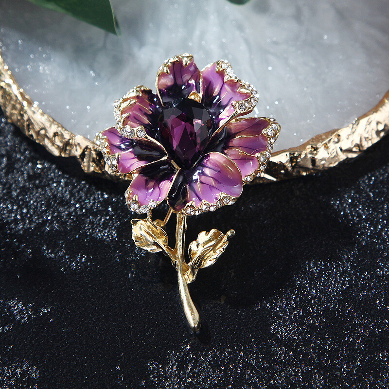 Fashion Rhinestone Enamel Crystal Flower Brooch Pins Corsage Elegant ...