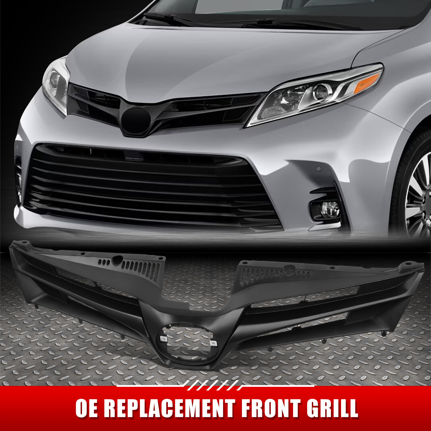For 18-20 Toyota Sienna Base Ce L OE Style Black Front Grille w/Emblem ...