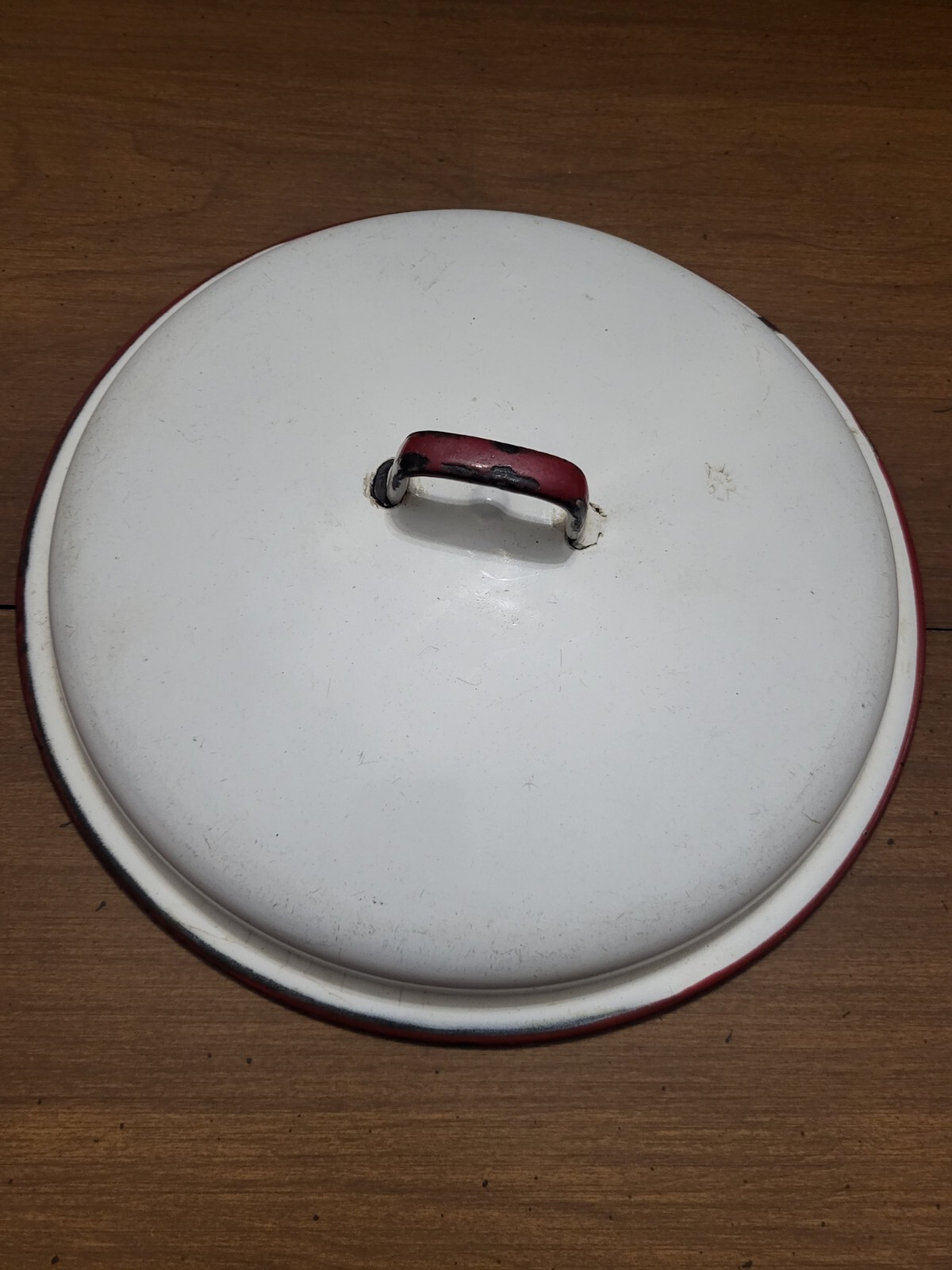Vintage Enamelware White & Red Pot LID ONLY Porcelain Farmhouse 10 Inch ...