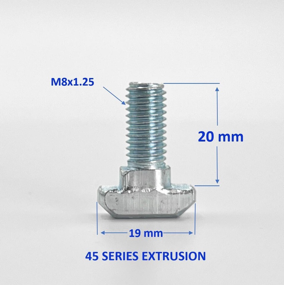 Lot of 10 T Bolt & Nut for 45 Aluminum extrusion 10mm Slot M8 x 1.25 20 ...