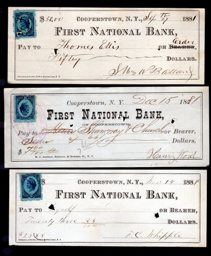 1880s USA US United States FIRST NATIONAL BANK (New York) Check x 3 ...