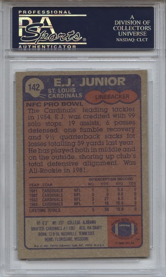 1985 TOPPS #142 E.J. JUNIOR PSA 9 MINT CARDINALS Alabama | eBay