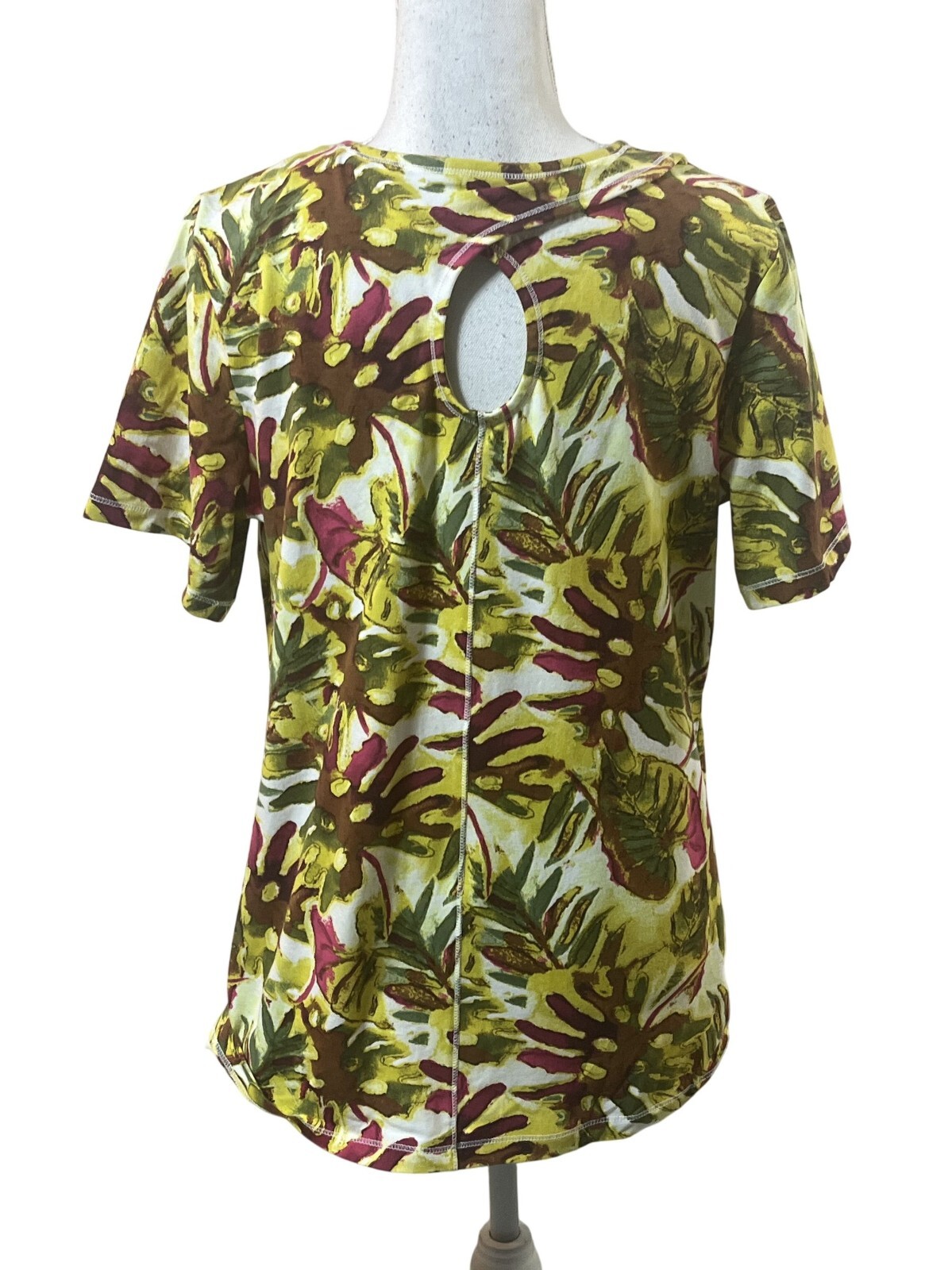 Denim & Co. Active Printed Lightweight Perfect Jersey Keyhole Top Small ...