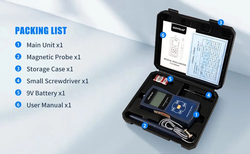 Magnet Gauss Meter Digital Tesla Meter Metal Probe Magnetometer Class 5 ...