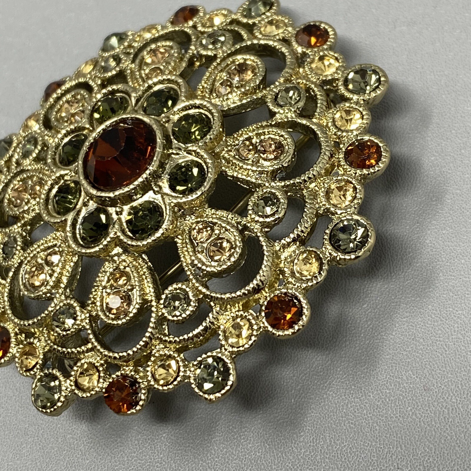 Rhinestone Brooch Monet Large Round Dome Brown Glass … - Gem