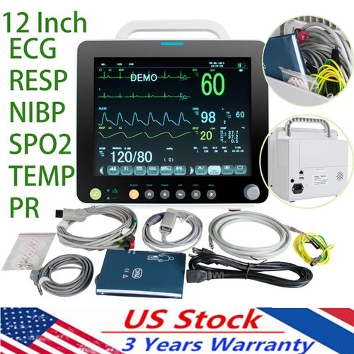 Medical 12" Vital Signs Patient Monitor SpO2,PR,NIBP,ECG,RESP,TEMP ICU ...