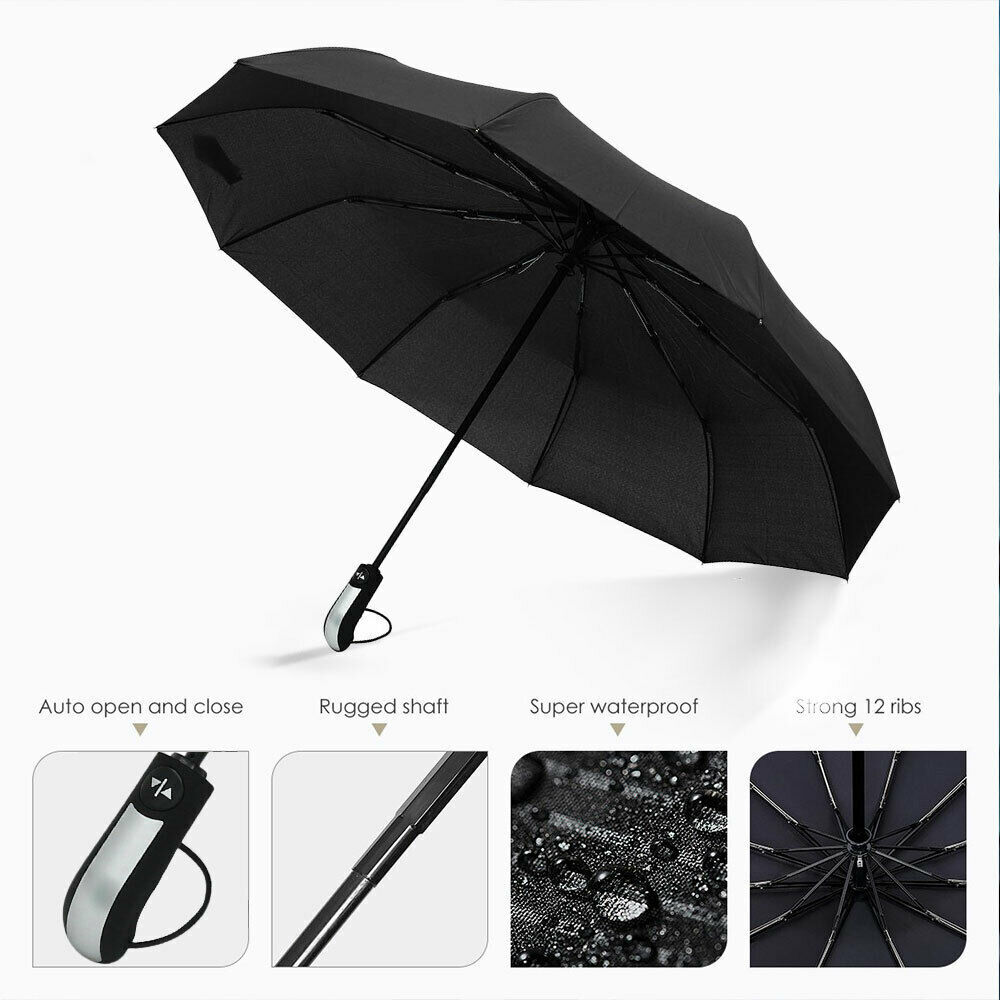 Unisex Stormproof Automatic Umbrella Folding Windproof Strong Hard Case ...