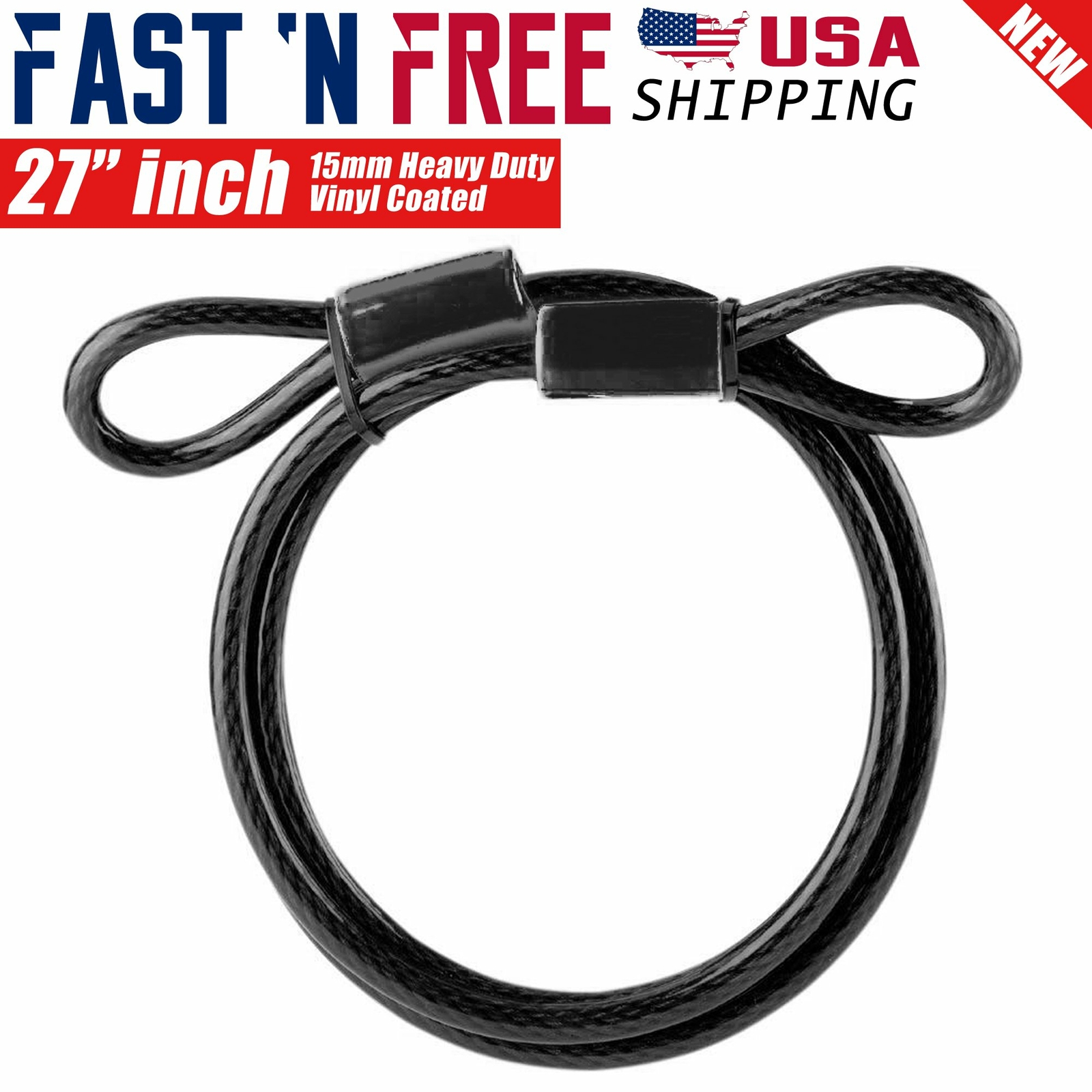27" inch 15mm Super Duty Vinyl Coated Double Looped Braided Steel Cable ...