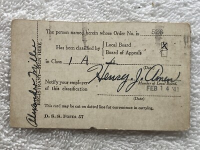 1941 Lincoln Nebraska Military ID Card Registration Selective Service ...