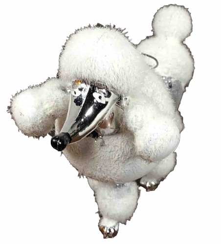 Fancy Fluffy White Flocked Poodle Dog Christmas Tree Ornament Plastic ...
