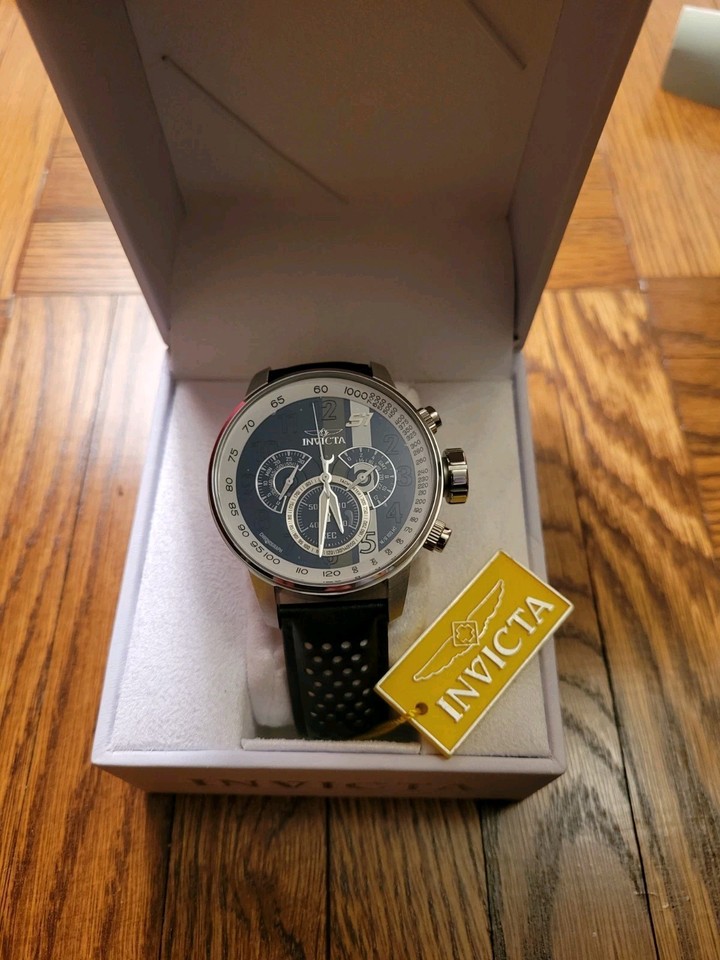 Invicta Men's Watch S1 Rally Quartz Chrono Black Genuine Leather Strap ...