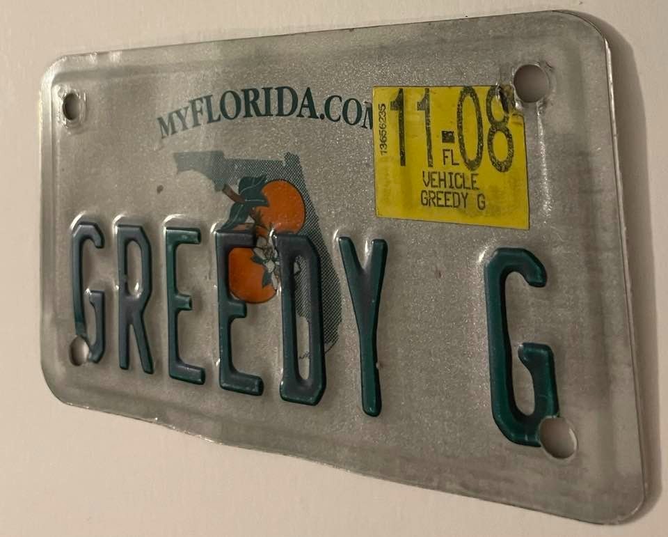 GREEDY G Motorcycle License Plate Florida Brentford All Stars | eBay