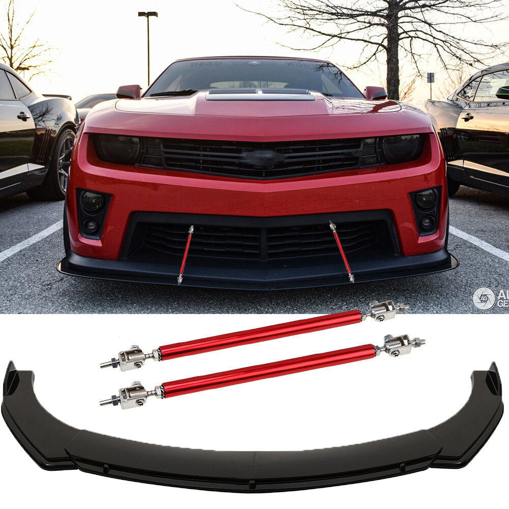 Front Bumper Lip Splitter Spoiler Black + Strut Rods FOR 2010-2013 ...