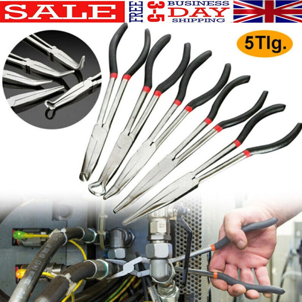 5X 280mm 11'' Long Reach Nose Pliers Set Straight Bent Tip Mechanic ...