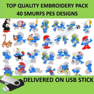 The Smurfs 40 PES designs on USB Machine Embroidery files brother ...