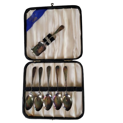 Vtg Silver Viners Sheffield England Tea Spoon & Sugar Spoon Set Black ...