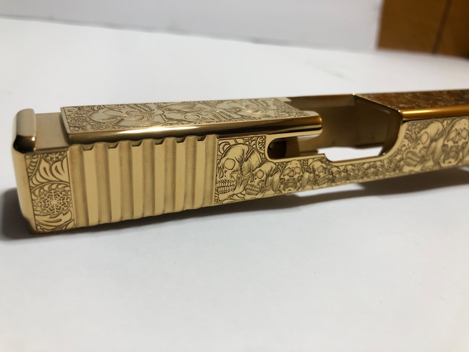 Custom DEEP Laser engraved 24k gold plated glock 19 Slide Gen3g19 ...
